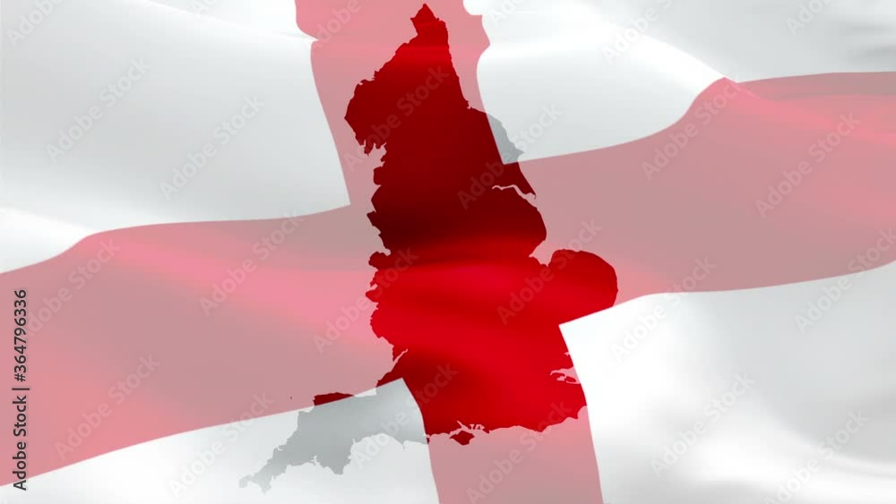 England map flag waving in wind video footage Full HD half white background. Realistic English ...