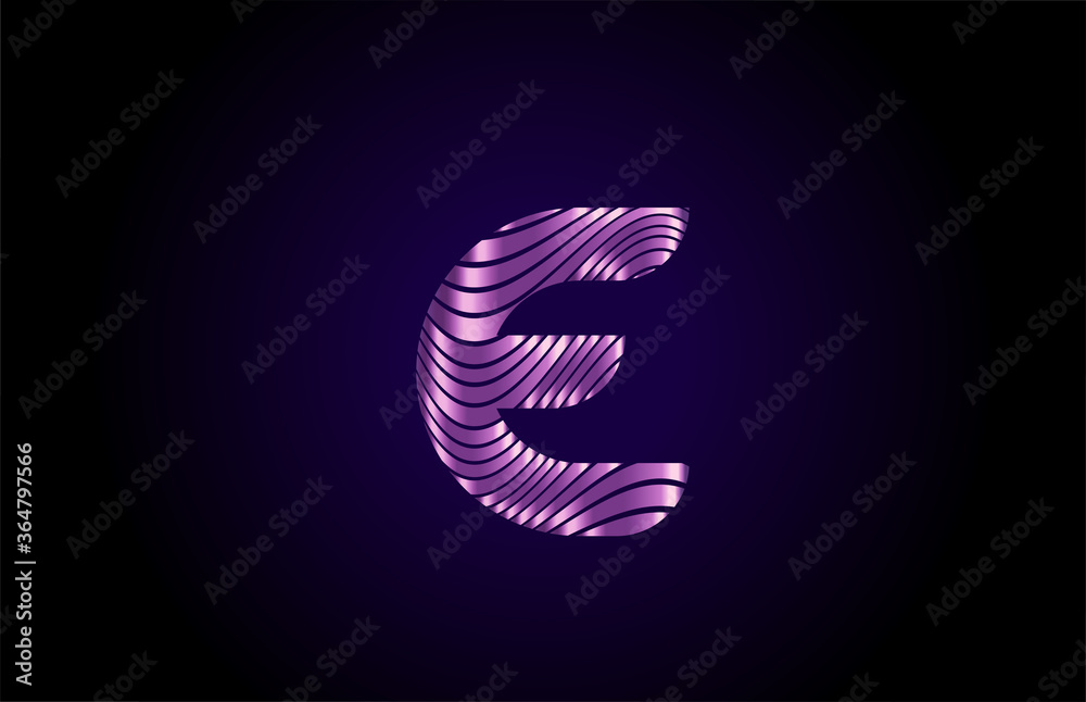E purple alphabet letter logo icon for company. Metallic line design ...
