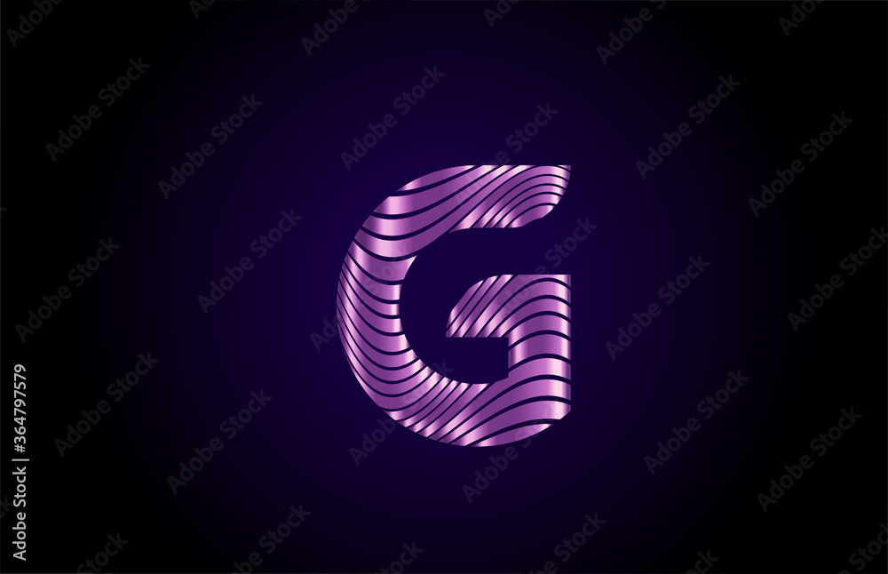 G purple alphabet letter logo icon for company. Metallic line design ...