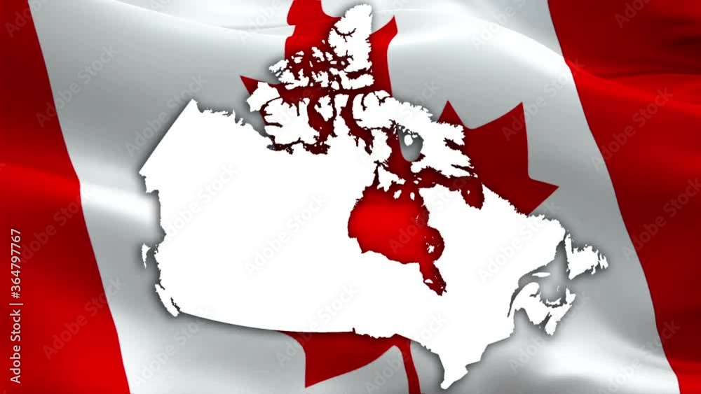 Canadian map flag with leaf emblem video waving in wind. Canadian map ...