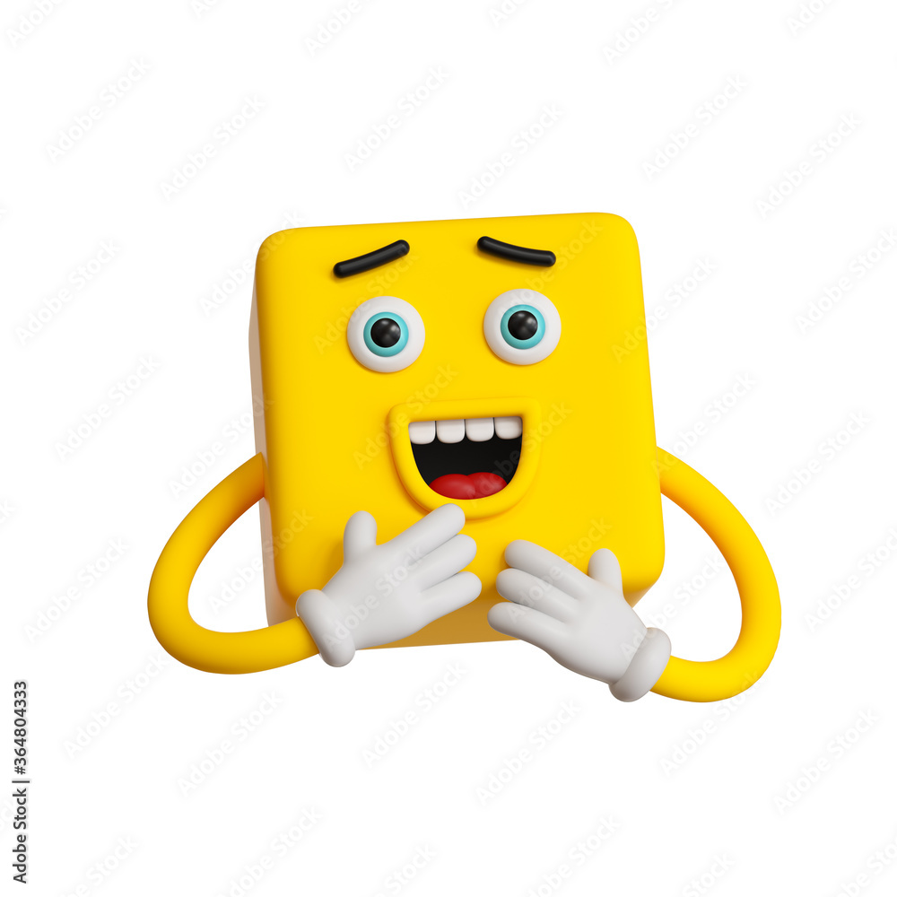 3d render, abstract emotional face icon, yellow emoticon clip art ...