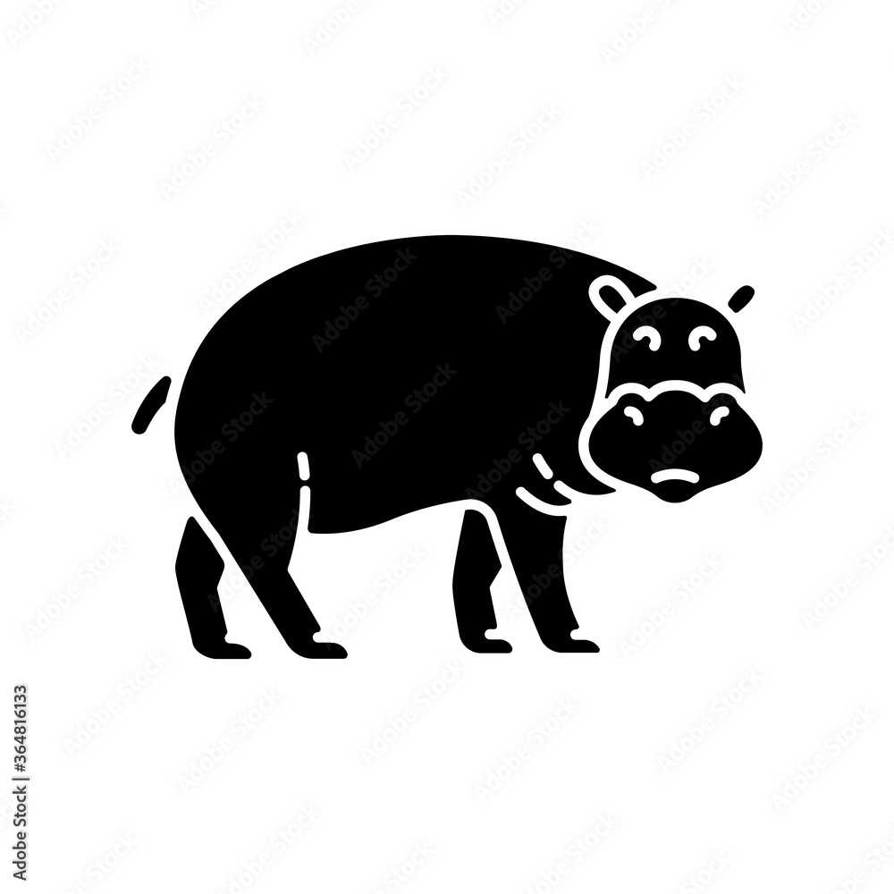 Hippo black glyph icon. Large exotic animal, african fauna, tropical ...
