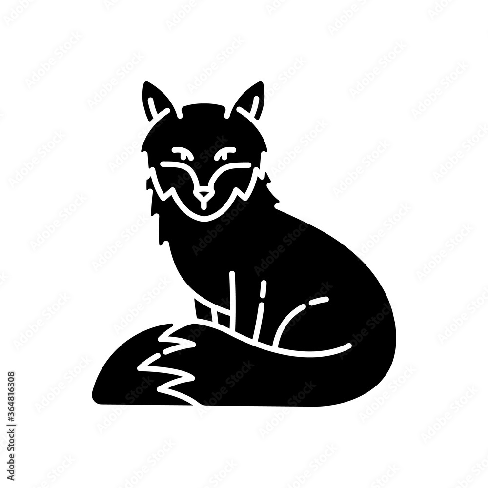 Fox black glyph icon. Cute animal with furry tail, common mammal ...