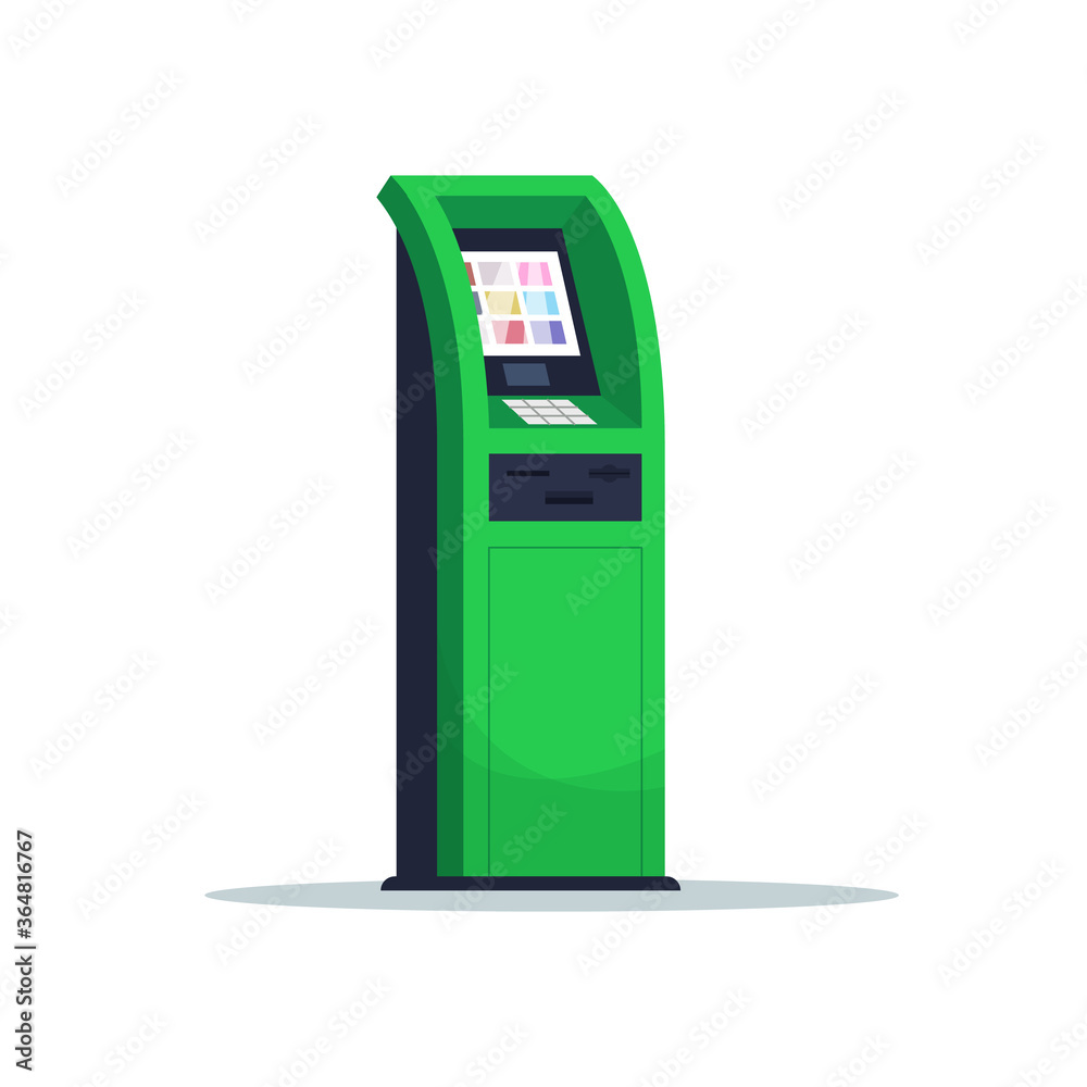 ATM for payment semi flat RGB color vector illustration. Terminal for ...