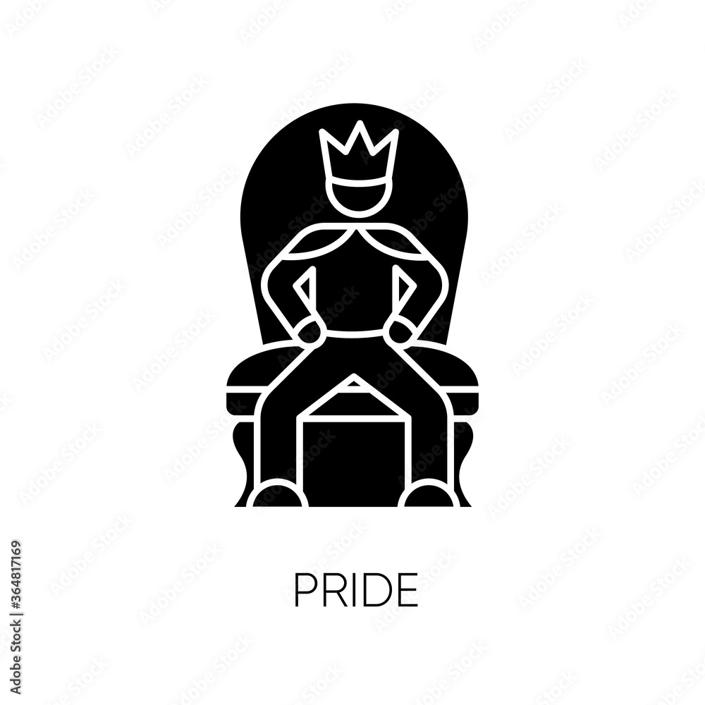 Pride black glyph icon. Arrogant behaviour, feeling of self importance ...