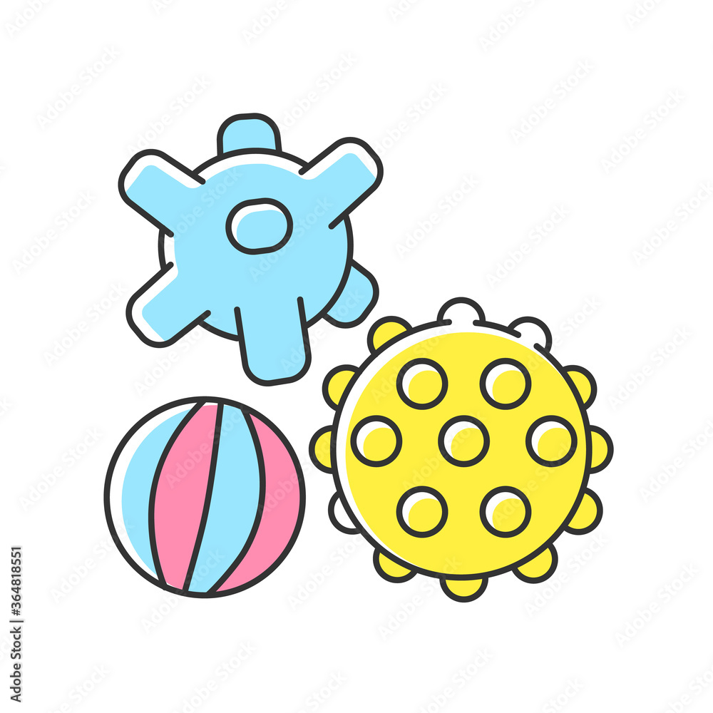 Sensory balls RGB color icon. Tactile and spiky balls. Early childhood ...