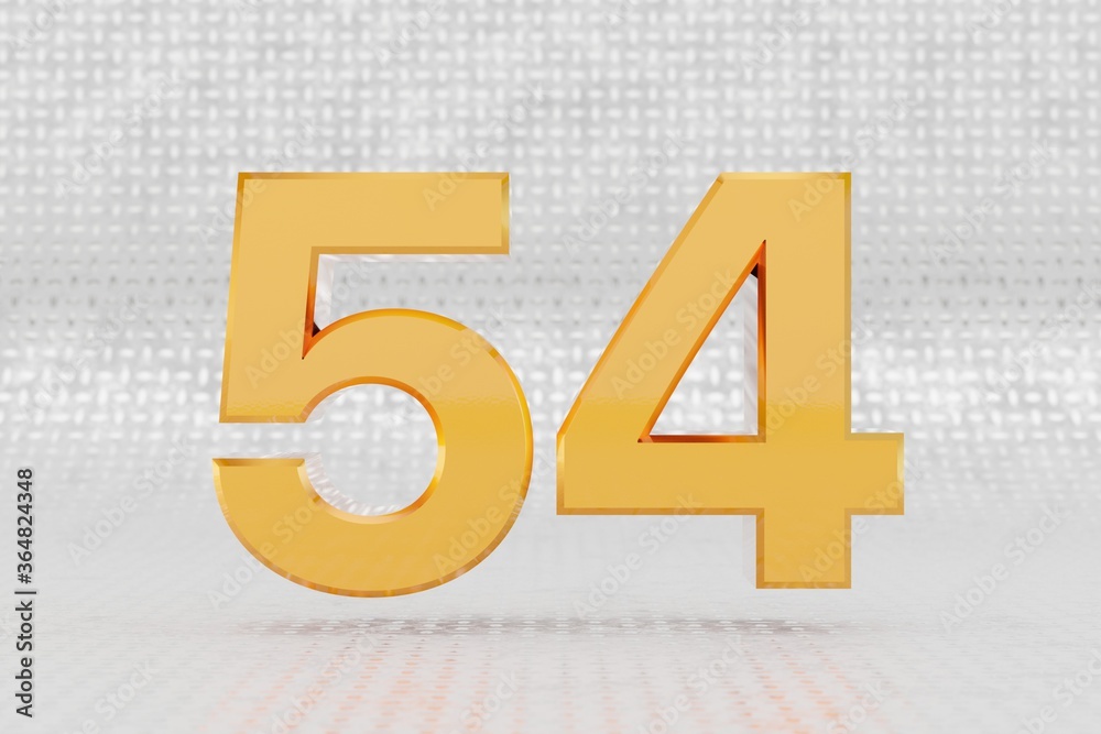 Yellow 3d number 54. Glossy yellow metallic number on metal floor ...