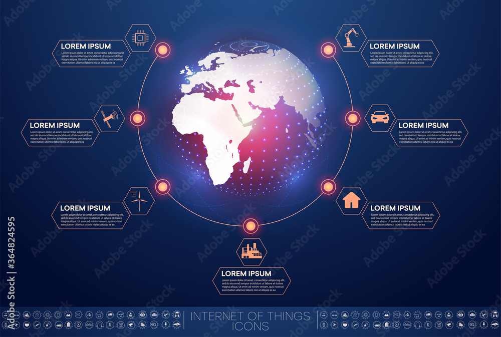 Internet of things (IoT) or Industrial world map and networking concept ...