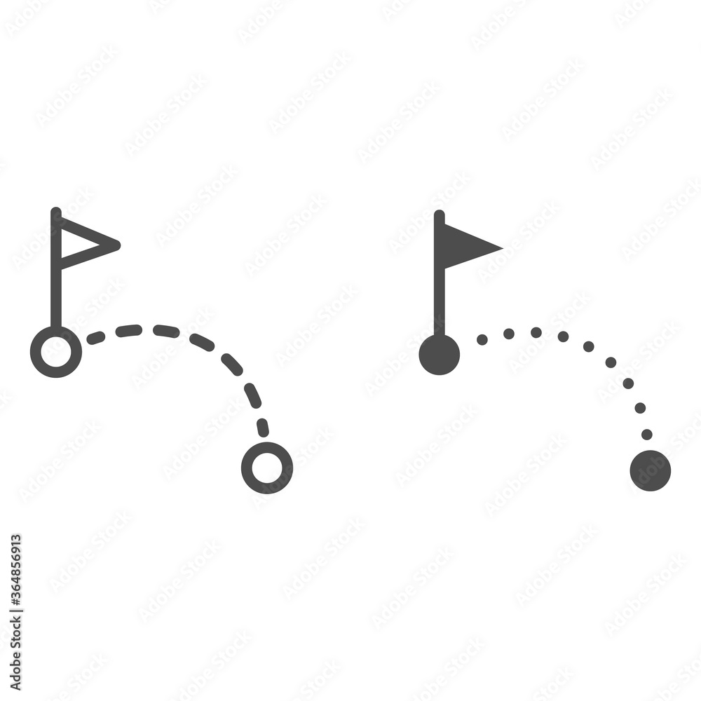 Golf course line and solid icon, golf concept, golf ball going into ...