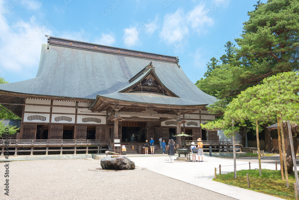 Chusonji Temple in Hiraizumi, Iwate, Japan. Chusonji Temple is part of ...