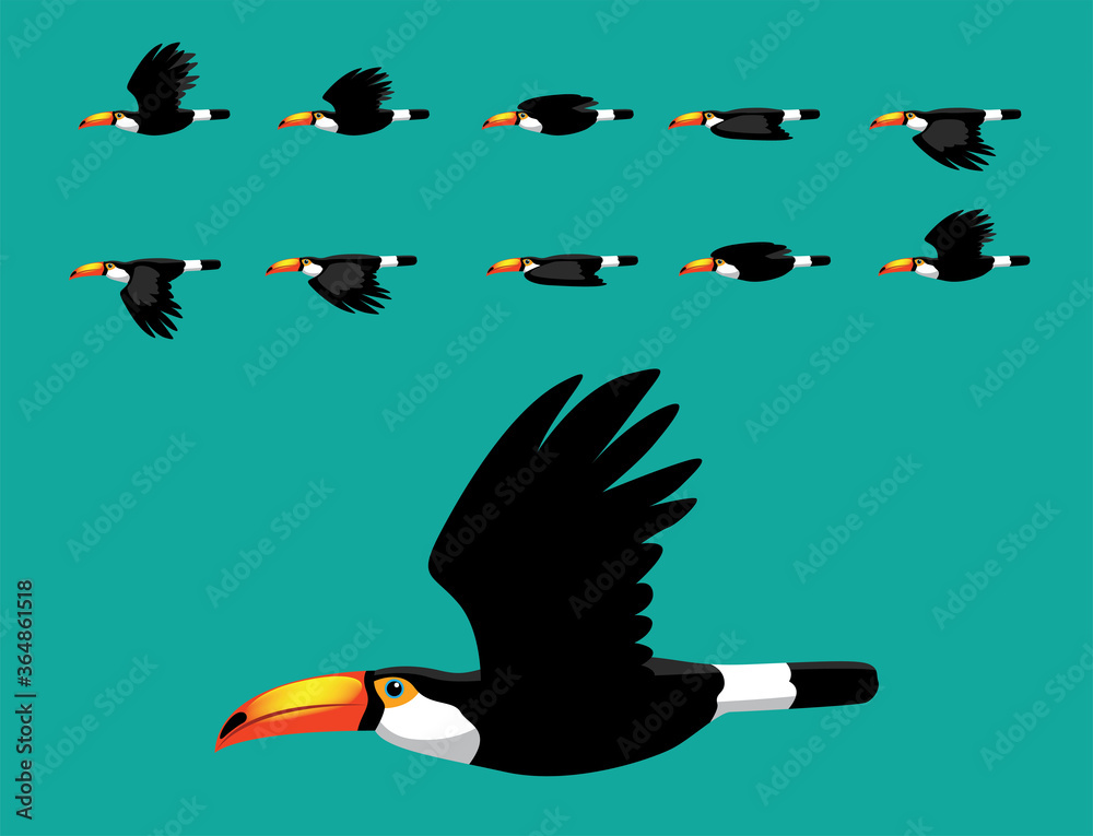 Toco Toucan Flying Animation Cute Cartoon Vector Illustration เวกเตอร์ ...