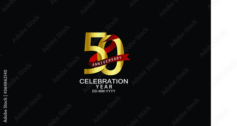 50 year anniversary red ribbon celebration logotype. anniversary logo ...