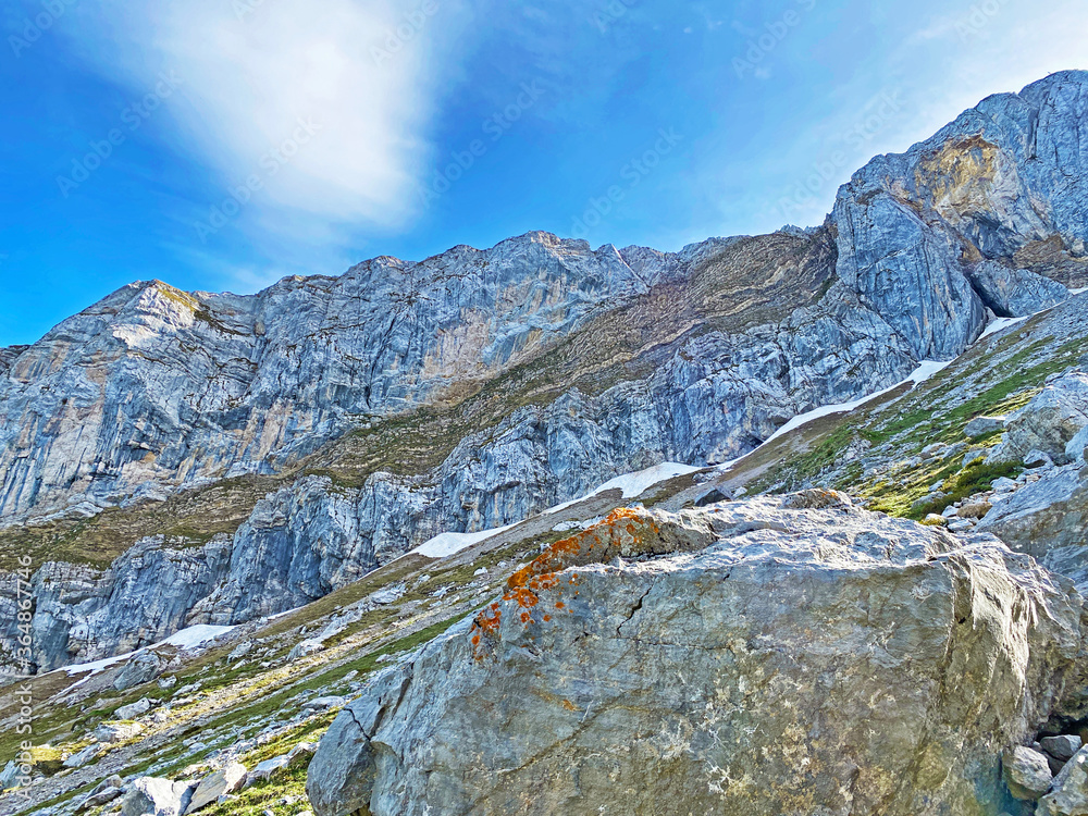Alpine peak of Matthorn in the Swiss mountain range of Pilatus and in ...