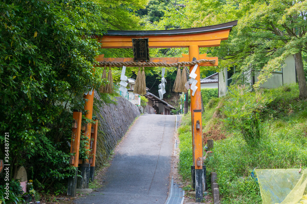 Approach to Atago Shrine on Mt. Atago in Kyoto, Japan. Atago Shrine is ...