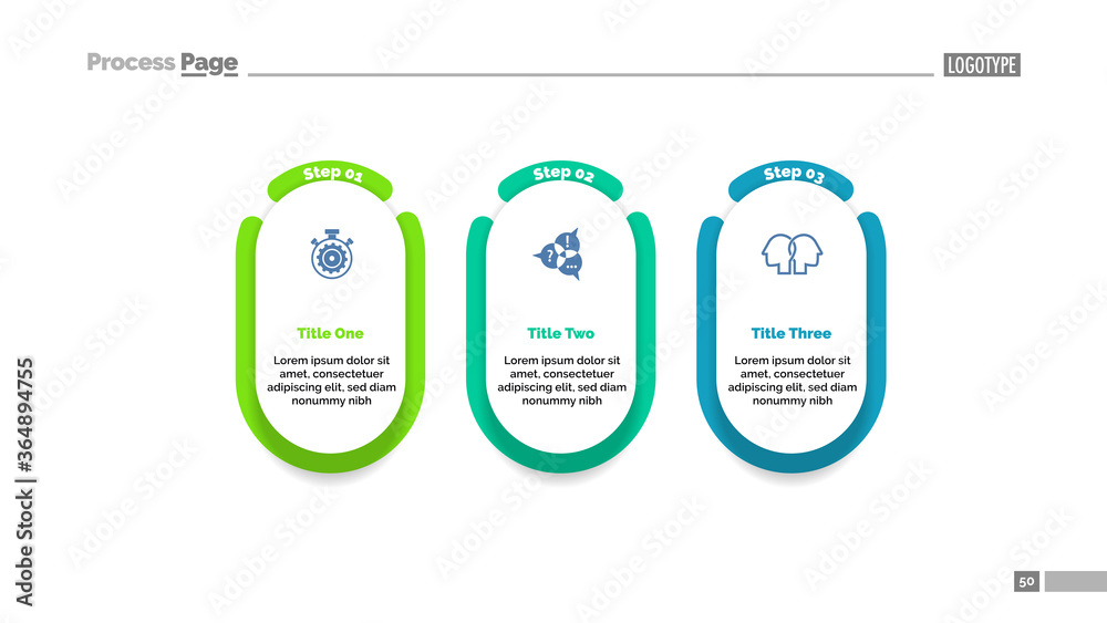 Three steps project process chart template for presentation ...