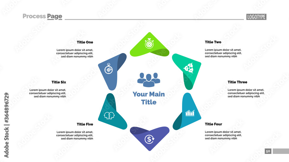 Six points process chart template. Business data visualization. Project ...