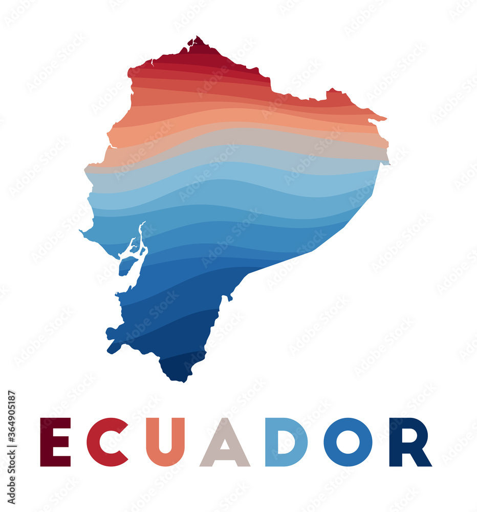 Ecuador map. Map of the country with beautiful geometric waves in red ...