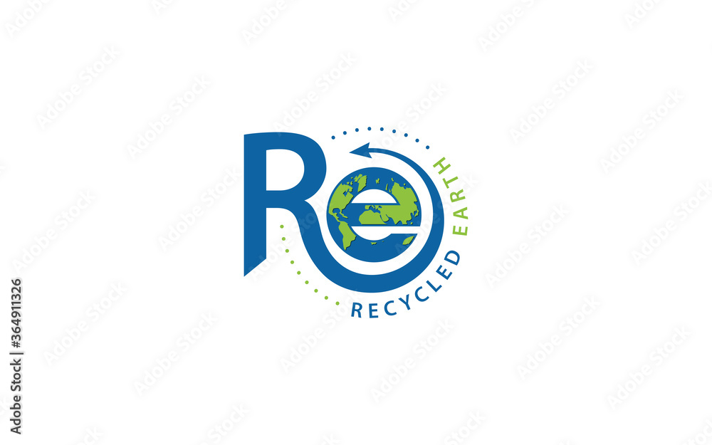 Letter R and E logo formed globe symbol in a simple and modern shape ...
