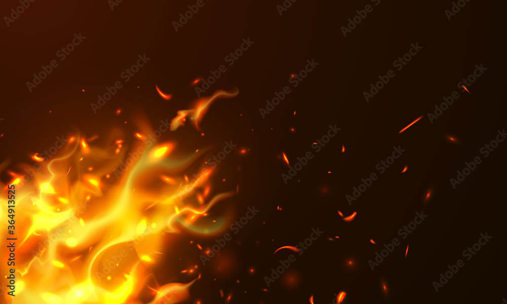 Burning red hot sparks realistic fire flames abstract background Stock ...