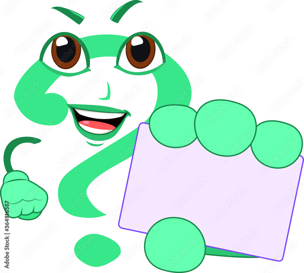 Funny question mark cartoon character presenting showing your name card ...