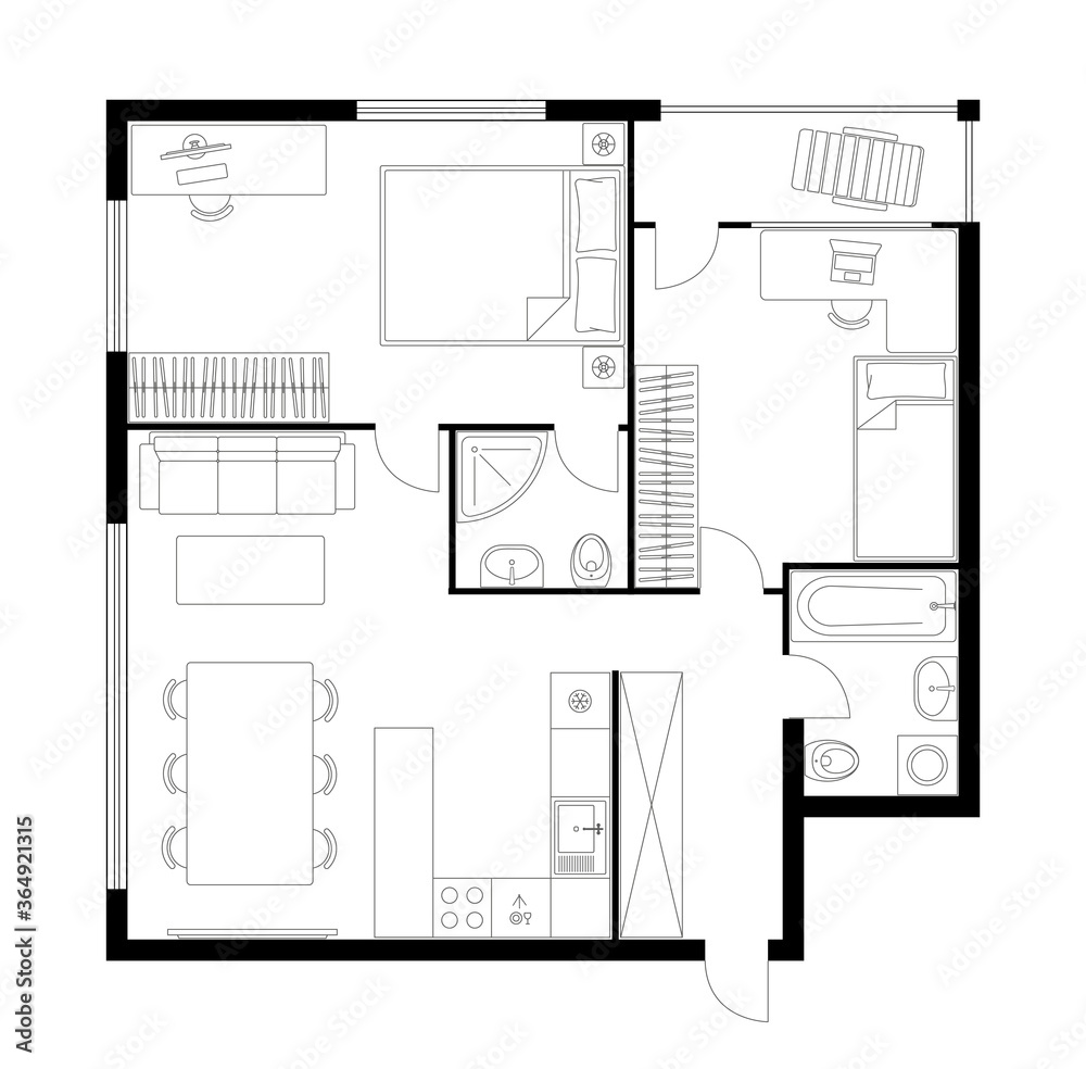 PLAN APARTMENT. Two bedroom layout floor plan. Studio, condominium ...