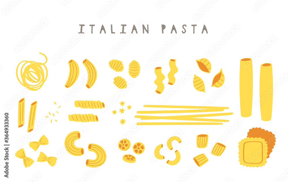 Vector illustration set of different types of pasta. Hand drawn ...
