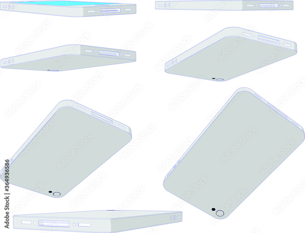 Smartphone 7 different angles perspective views of a modern touch ...