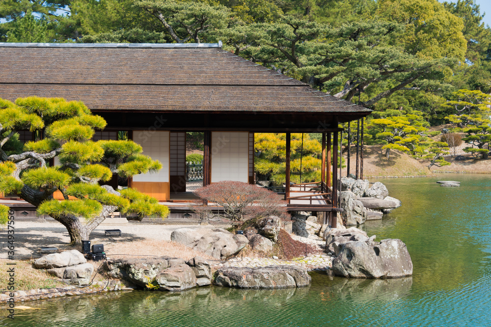 Ritsurin Garden in Takamatsu, Kagawa, Japan. Ritsurin Garden is one of ...