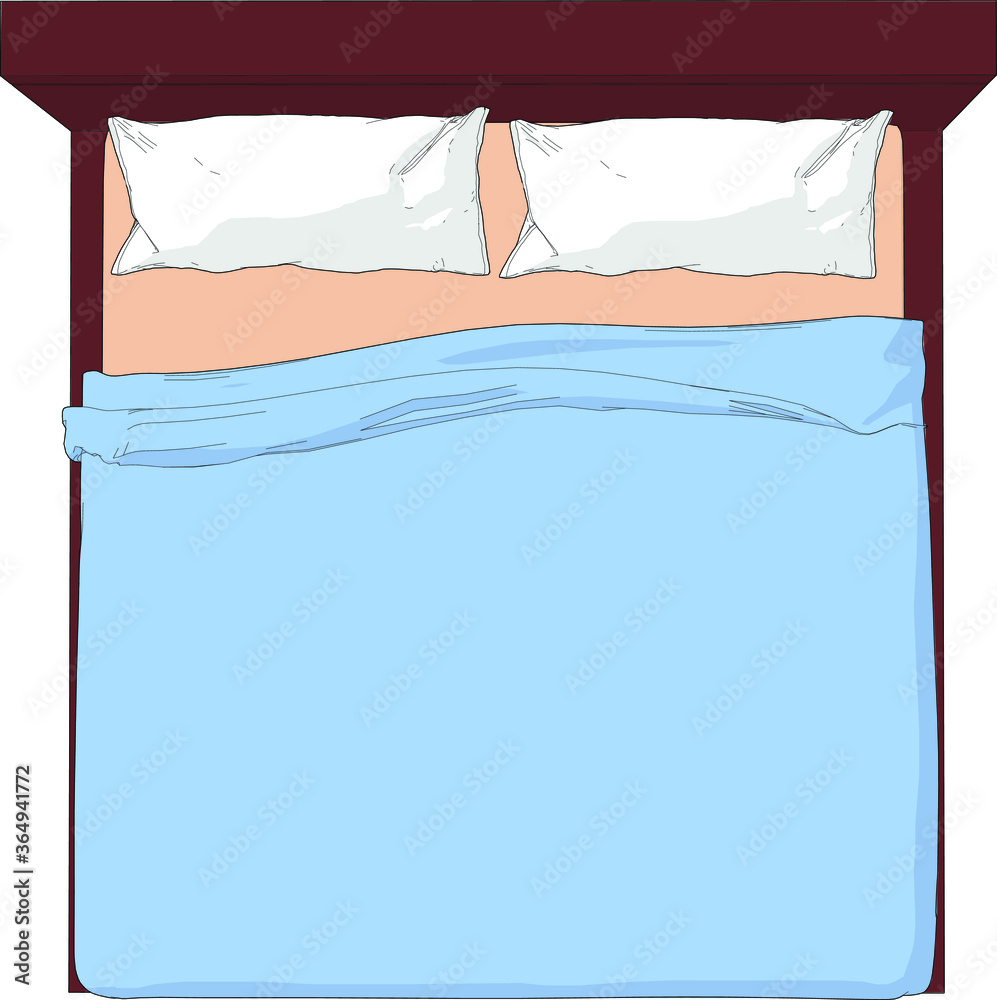 top view front angle Birds eye view perspective Double bed furniture ...