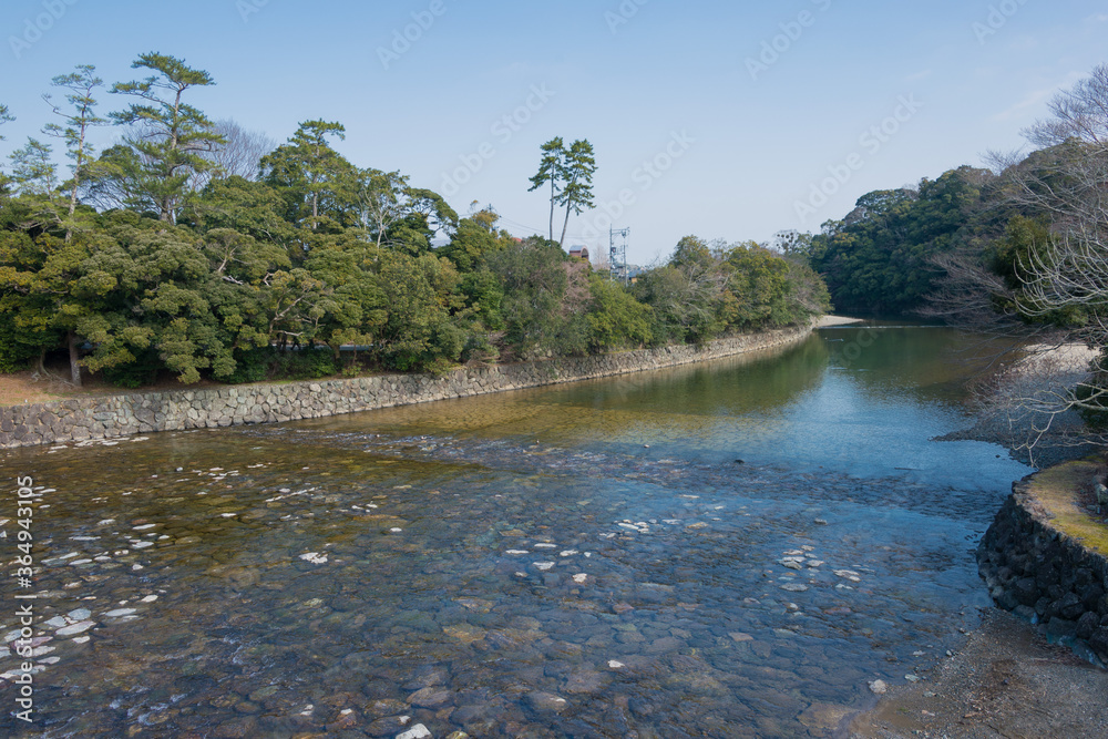 Isuzu River at Ise Grand Shrine (Ise Jingu Naiku - inner shrine) in Ise ...