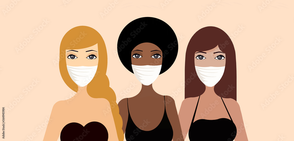 Group of women wearing medical masks to prevent illness, flu, air ...