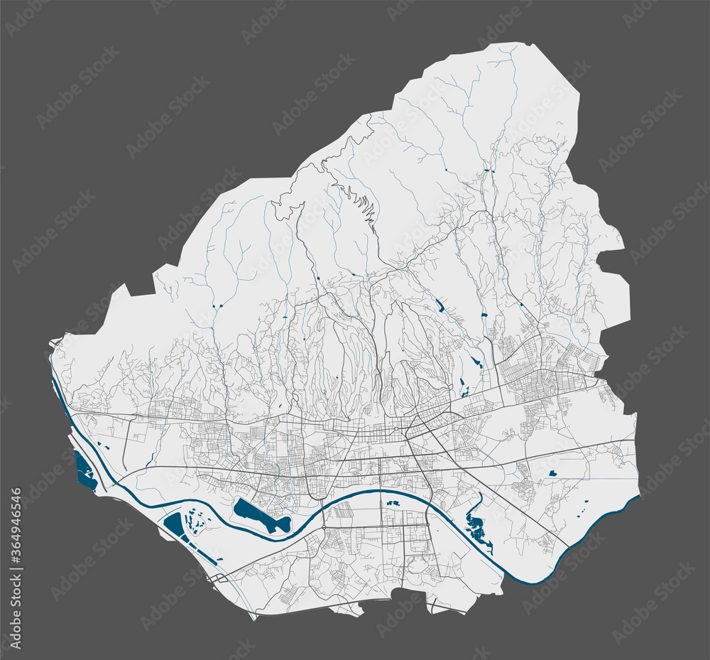 Zagreb map. Detailed map of Zagreb city poster with streets, water ...