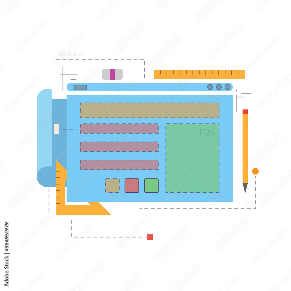 Prototyping app or internet web page. Dashed lines, windows and ...