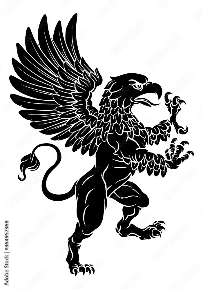 A griffin also known as a gryphon or griffon with lion body, wings and ...