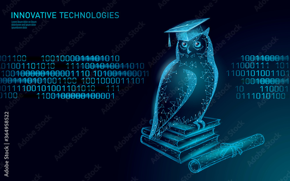 Owl bird symbol of wise education. E-learning distance concept ...
