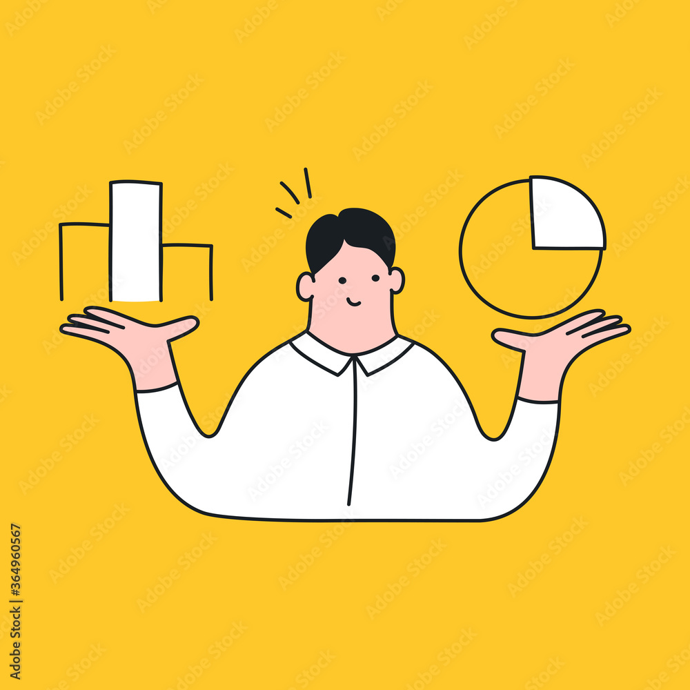 Businessman holding bar and pie charts. Financial report, marketing ...