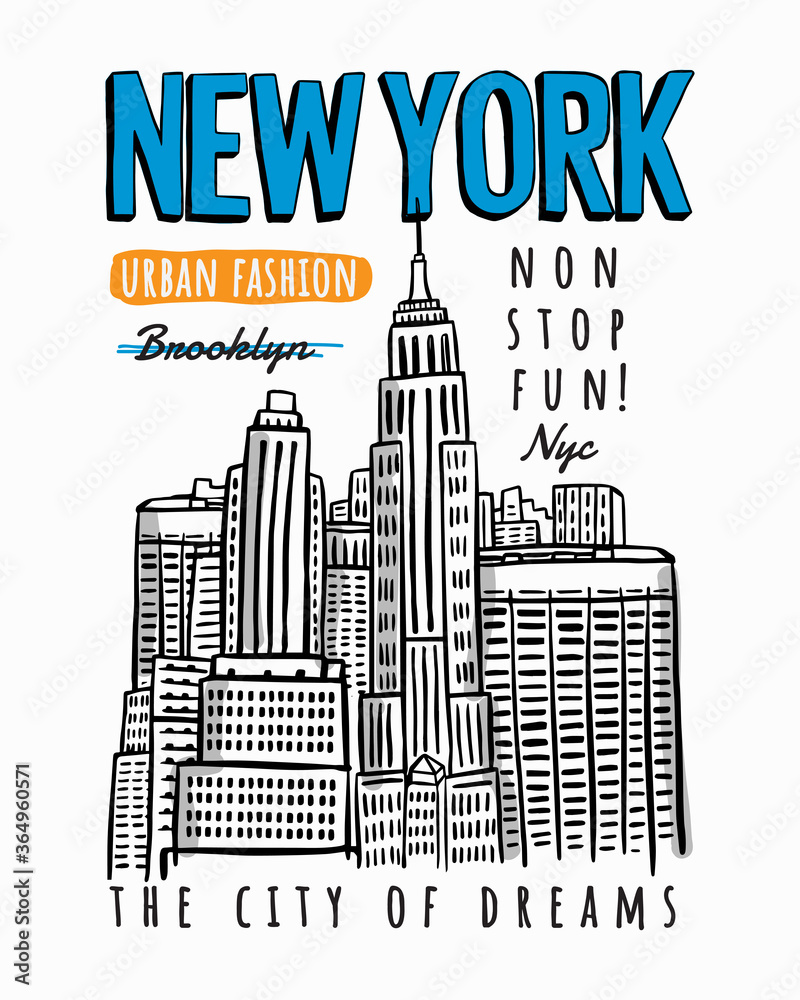 New York city theme vector illustrations, for t-shirt print design ...
