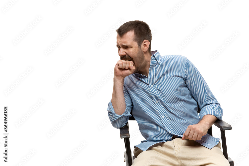 Bored as hell. Young man with funny, unusual popular emotions and ...