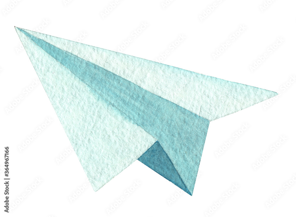 watercolor blue paper airplane isolated on white background Stock ...