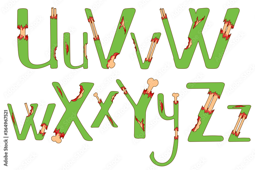 Zombie alphabet for halloween. Torn wound and bones hand-drawn ...