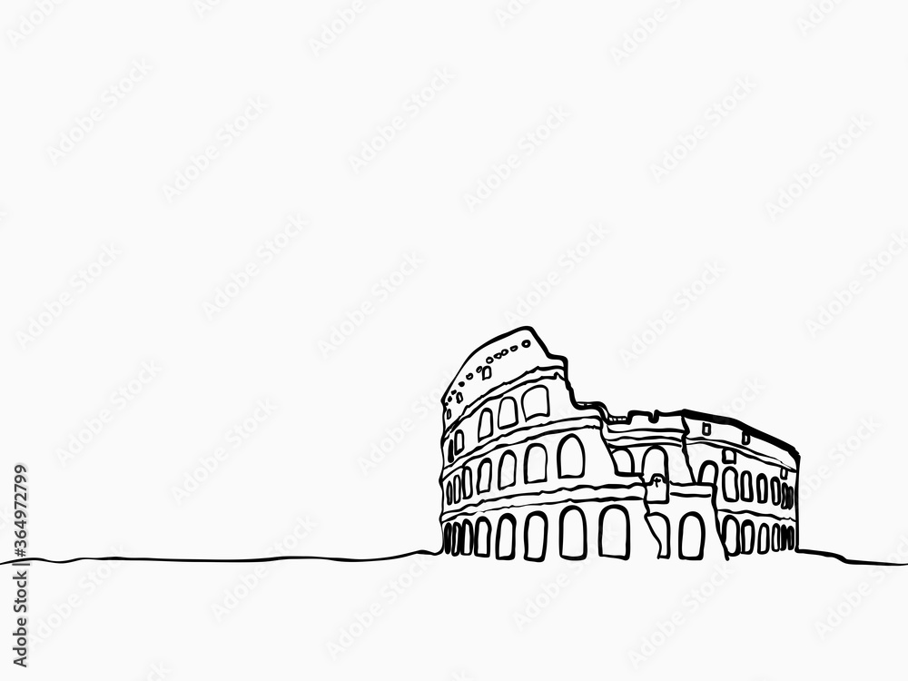 black simple childish continuous hand drawn line art coliseum of Rome ...