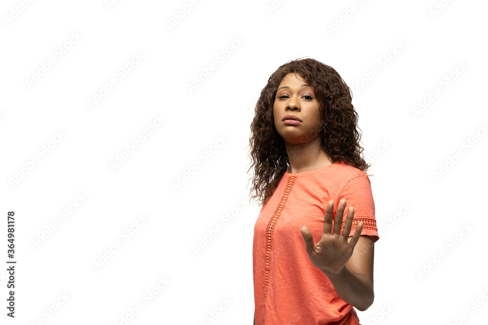 No thanks. Young african-american woman with funny, unusual popular ...