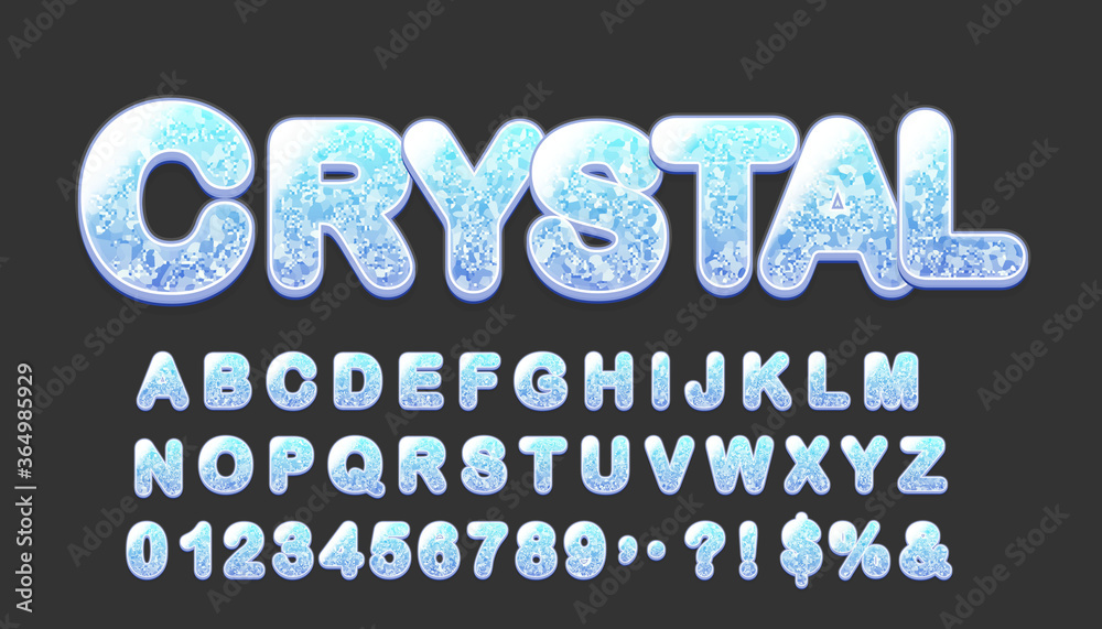 Crystal alphabet font. 3D letters and numbers with shadow. Stock Vector ...