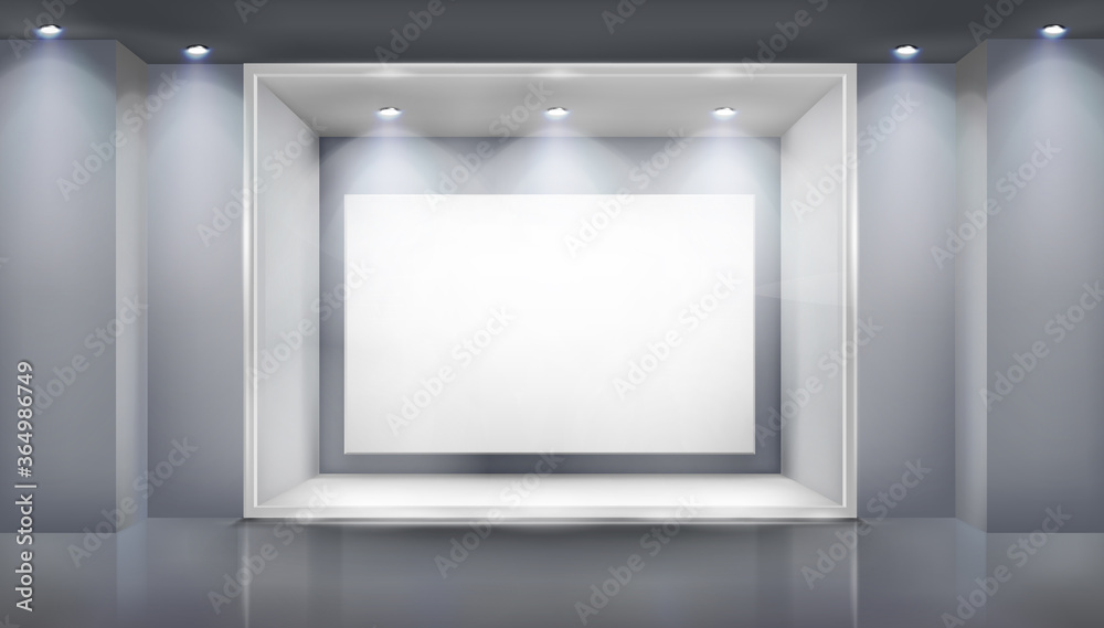 Empty shop window with large display. Place for the exhibition ...