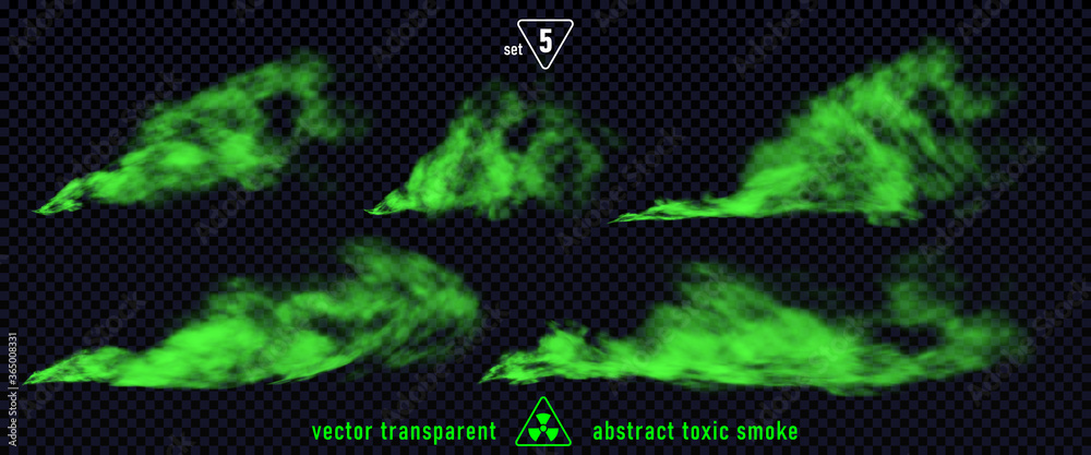 Green smoke set 5 isolated on transparent background. Magic mist cloud ...