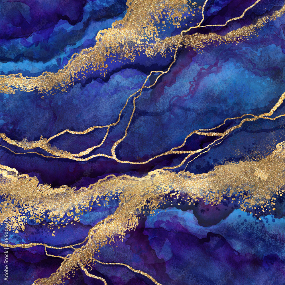 blue fake marble stone texture with golden glitter veins abstract ...