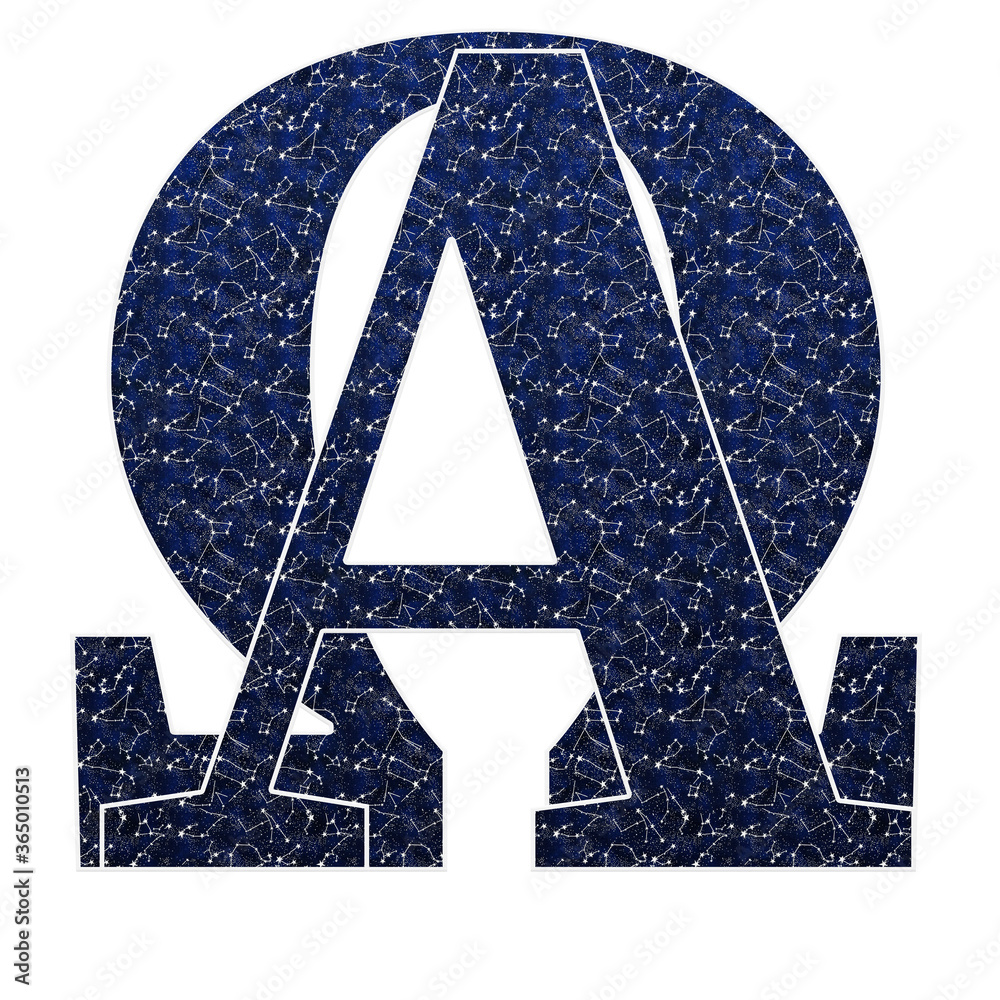 Greek alphabet, Alpha and Omega with constellation pattern Stock ...