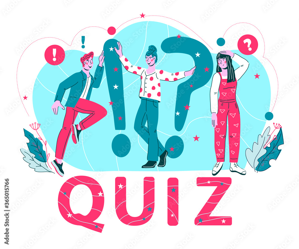 Quiz word and people surrounded with question marks the concept of ...