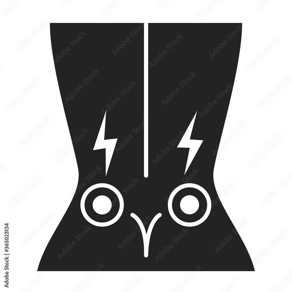 Acute lower back pain black glyph icon. Sprain, injury, arthritis ...