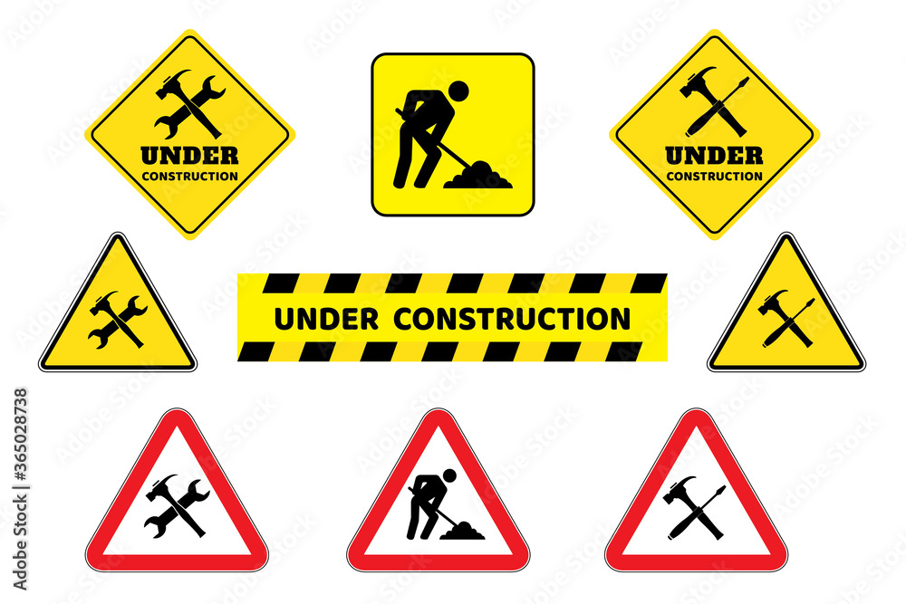 Under construction sign collection. Nine construction signs drawing by ...